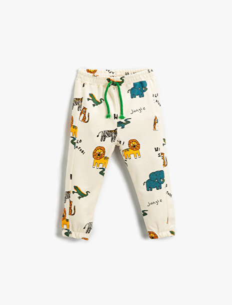 Koton Erkek Çocuk Hayvan Baskılı Jogger Eşofman Altı Pamuklu Beli Bağcıklı