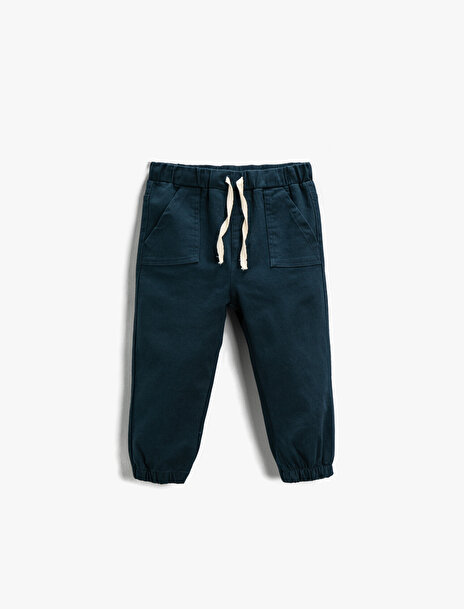 Koton Erkek Çocuk Beli Bağlamalı Lastikli Jogger Pantolon Pamuklu Cepli