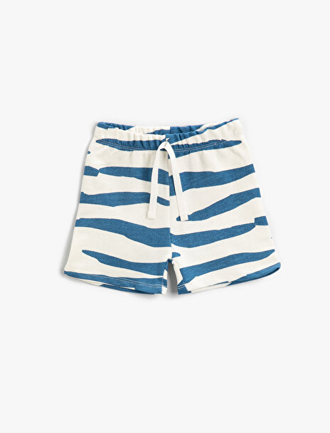 Koton Erkek Çocuk Mavi Zebra Desenli Şort Pamuklu