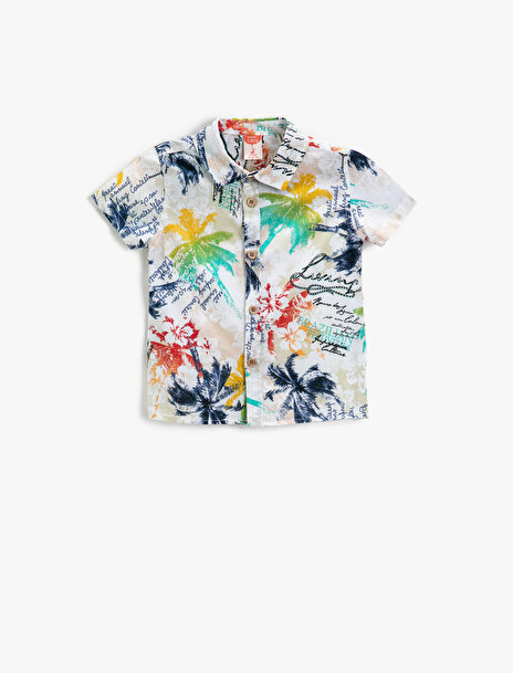 Koton Erkek Çocuk Palmiye Baskılı Kısa Kollu Gömlek Pamuklu