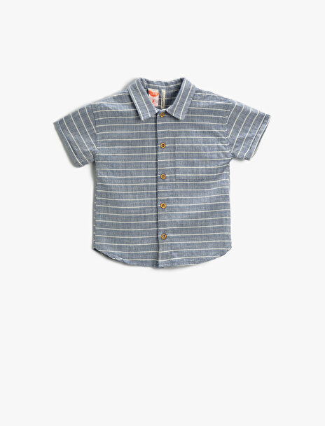 Koton Erkek Çocuk Çizgili Kısa Kollu Gömlek Cepli Pamuklu