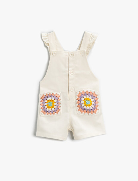 Koton Kız Çocuk Tulum Şort Farbalalı Triko Detaylı Pamuklu