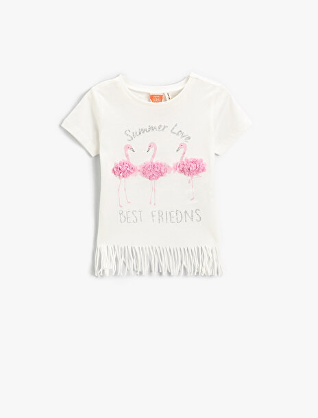 Koton Kız Çocuk 3 Boyutlu Flamingo Baskılı Bisiklet Yaka Kısa Kollu Püsküllü Tişört Pamuklu Koton Kız Çocuk 3 Boyutlu Flamingo Baskılı Bisiklet Yaka Kısa Kollu Püsküllü Tişört Pamuklu