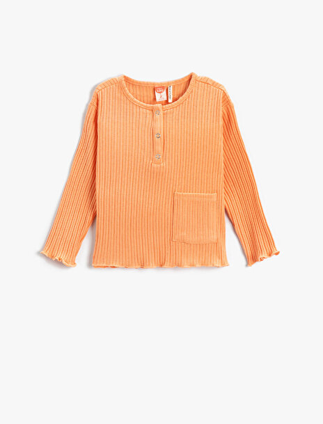 Koton Kız Çocuk Uzun Kollu Tişört Cepli Fitilli