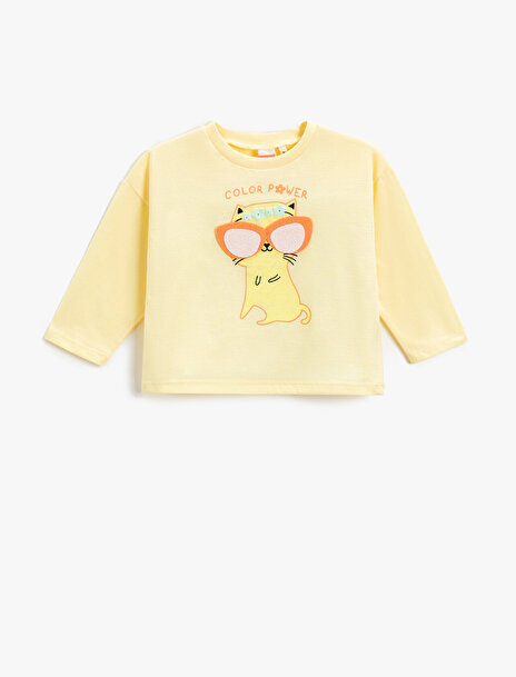 Koton Kız Çocuk Hayvan Baskılı Uzun Kollu Tişört Pamuklu