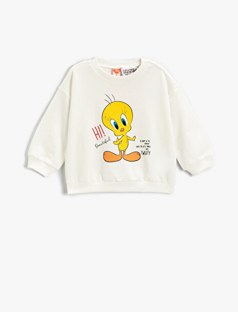 Koton Kız Çocuk Tweety Lisanslı Baskılı Uzun Kollu Sweatshirt  Bisiklet Yaka