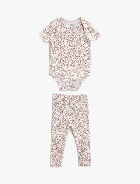 Koton Kız Çocuk Çiçek Desenli Set Çıtçıtlı Zıbın Tayt Pamuklu