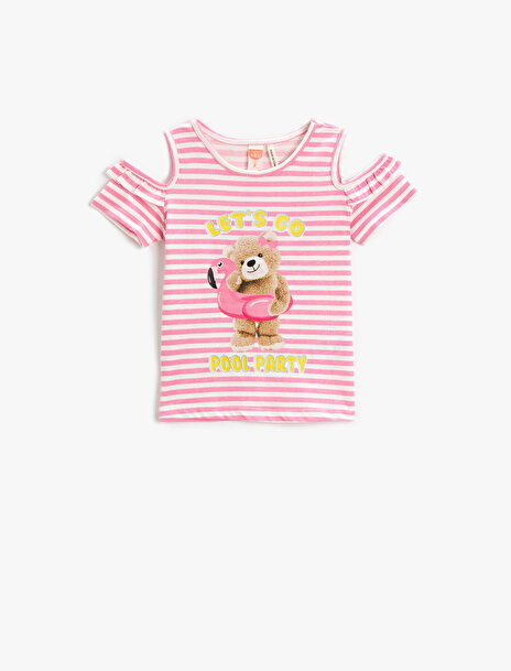 Koton Kız Çocuk Pencere Detaylı Tişört Kısa Kollu Baskılı