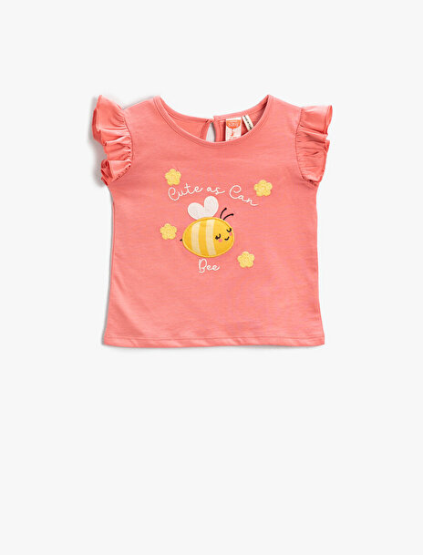 Koton Kız Çocuk Nakışlı Atlet Fırfırlı Bisiklet Yaka Pamuklu