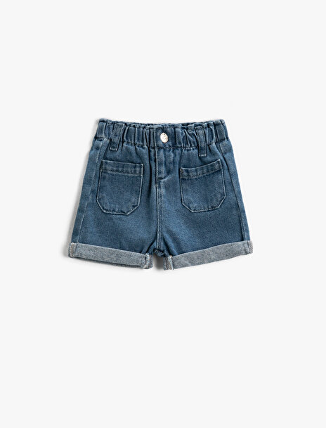 Koton Kız Çocuk Kot Şort Cepli Beli Lastikli Pamuklu