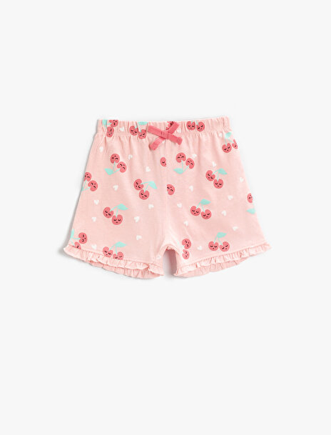 Koton Kız Çocuk Kiraz Baskılı Beli Lastikli Şort Pamuklu