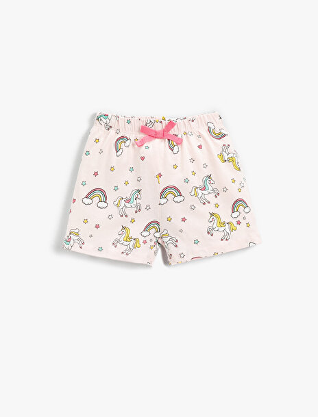 Koton Kız Çocuk Unicorn Baskılı Beli Lastikli Şort Pamuklu