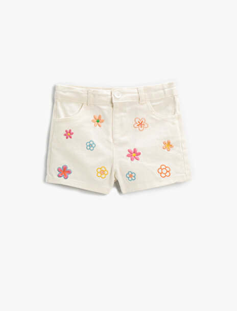 Koton Kız Çocuk Çiçekli Şort Nakışlı Cepli Pamuklu