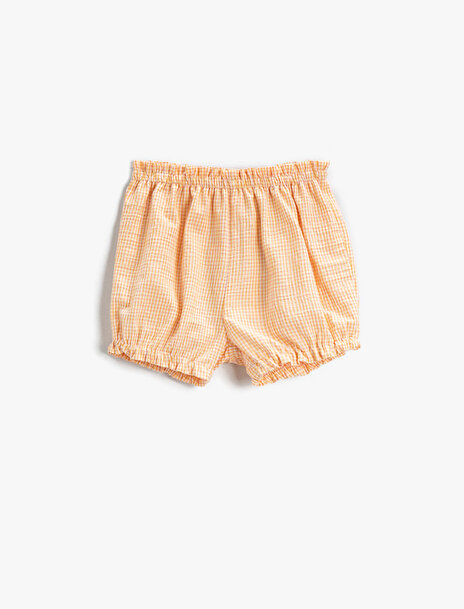 Koton Kız Çocuk Kareli Şort Beli ve Paçaları Lastikli Diz Üstü