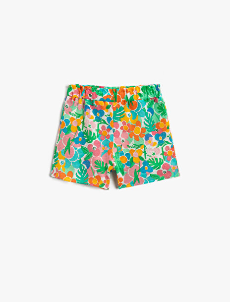 Koton Kız Çocuk Çiçekli Şort Beli Lastikli Diz Üstü Pamuklu