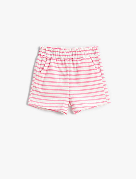 Koton Kız Çocuk Çizgili Şort Beli Lastikli Cepli Diz Üstü Pamuklu