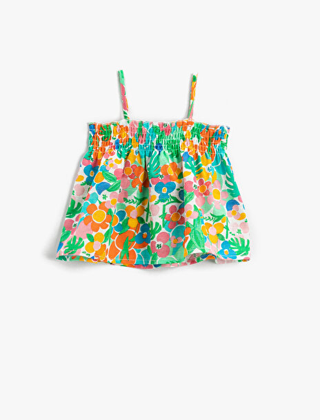 Koton Kız Çocuk Çiçekli Bluz Kolsuz Askılı Pamuklu
