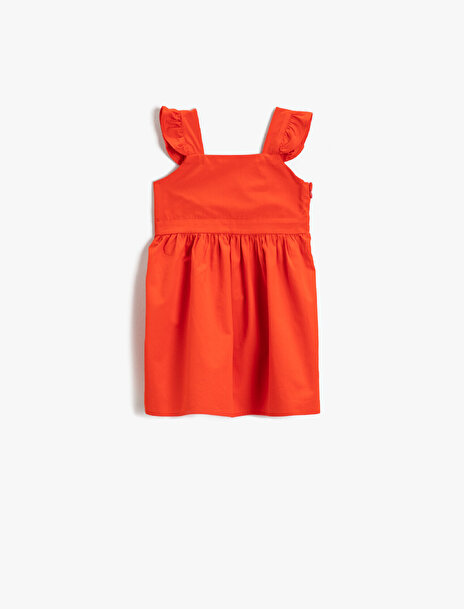 Koton Kız Çocuk Askılı Fırfırlı Sırtı Bağlamalı Elbise Diz Üstü Pamuklu