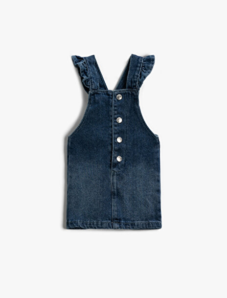 Koton Kız Çocuk Tulum Kot Elbise Fırfırlı Düğmeli Pamuklu Koton Kız Çocuk Tulum Kot Elbise Fırfırlı Düğmeli Pamuklu