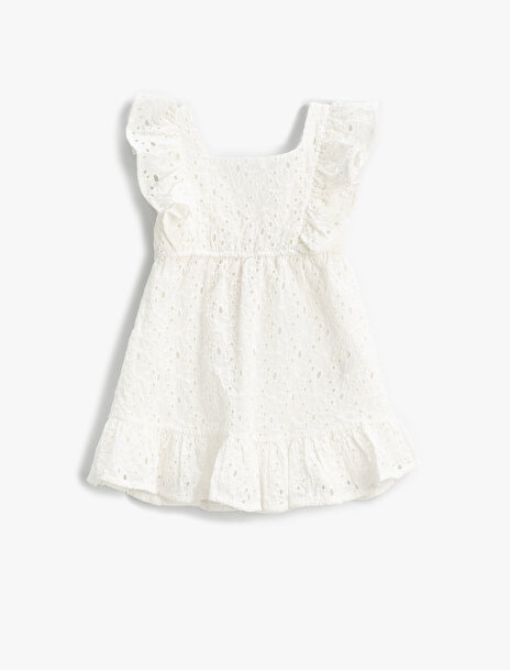 Koton Kız Çocuk İşlemeli, Fırfırlı Çiçekli Elbise Astarlı