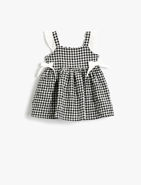 Koton Kız Çocuk Fırfırlı Askılı Kareli Elbise