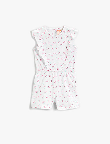 Koton Kız Çocuk Çiçekli Tulum Kolları Fırfırlı Kısa Pamuklu Beli Lastikli