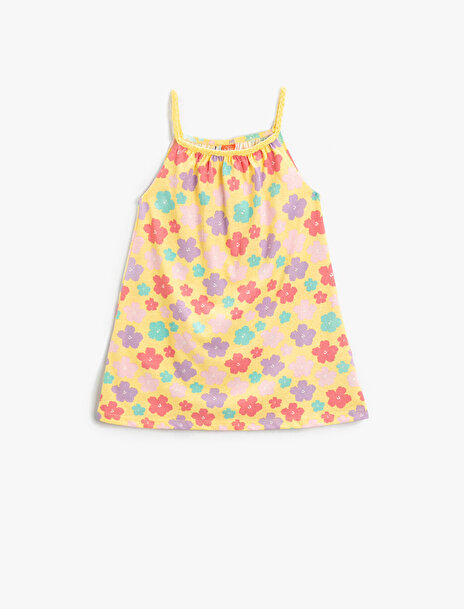 Koton Kız Çocuk Çiçekli Askılı Elbise Pamuklu