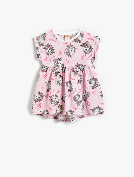 Koton Kız Çocuk Unicorn Baskılı Kısa Kollu Elbise