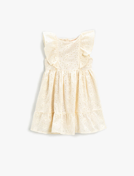 Koton Kız Çocuk Fisto İşlemeli Midi Elbise Fırfırlı Pamuklu