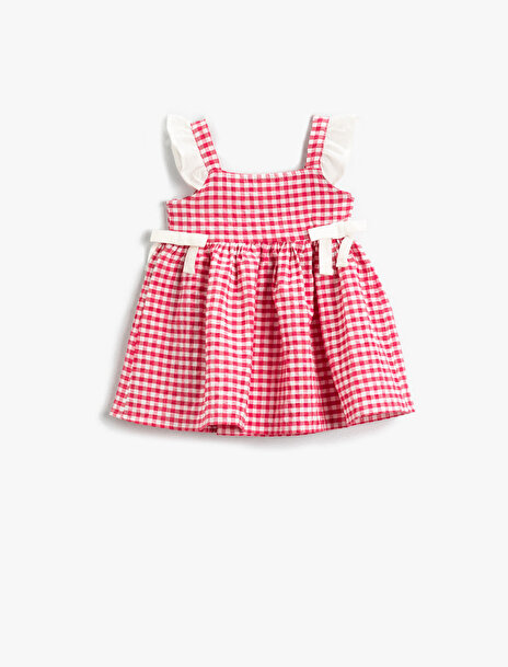 Koton Kız Çocuk Fırfırlı Askılı Elbise Ekoseli Pamuklu