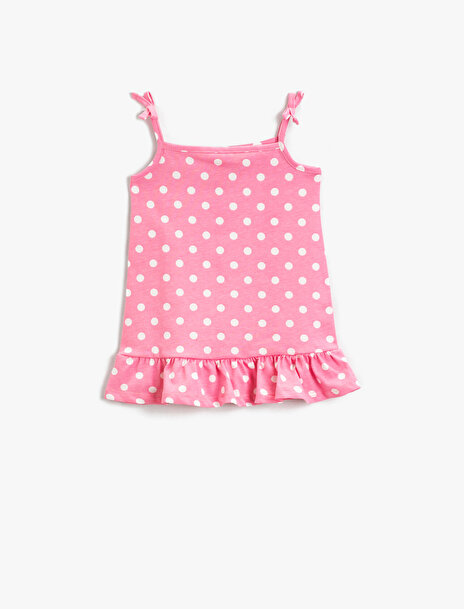 Koton Kız Çocuk Puantiyeli Askılı Fırfırlı Elbise Pamuklu