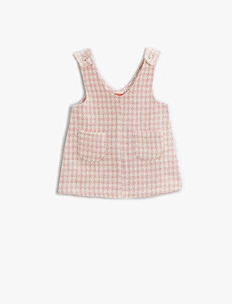 Koton Kız Çocuk Tüvit Elbise Cep Detaylı V Yaka Mini