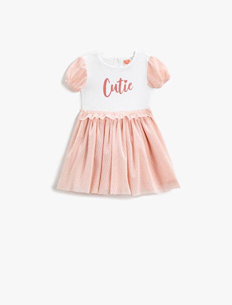 Koton Kız Çocuk Tül Elbise Balon Kollu Baskılı