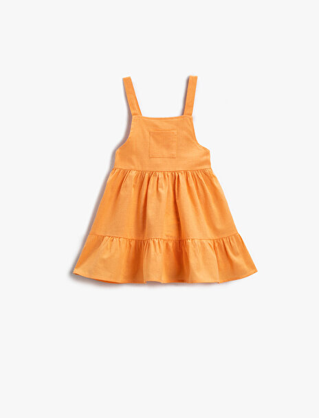 Koton Kız Çocuk Midi Elbise Fırfırlı Askılı Pamuklu Cep Detaylı