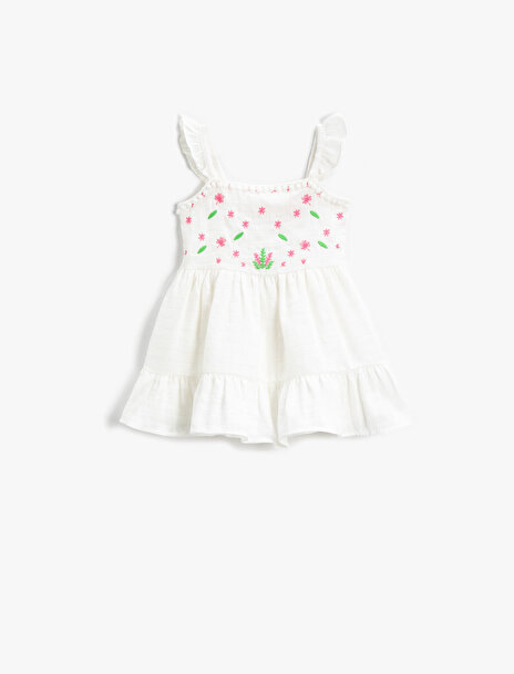 Koton Kız Çocuk Midi Elbise Fırfırlı İşleme Detaylı Pamuklu