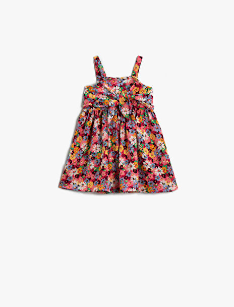 Koton Kız Çocuk Çiçekli Elbise Önden Bağlama Detaylı Pamuklu