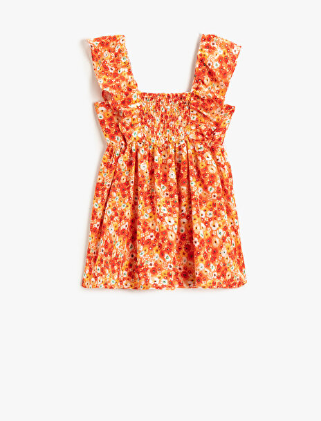 Koton Kız Çocuk Çiçekli Elbise Kalın Askılı Gipe Detaylı Volanlı