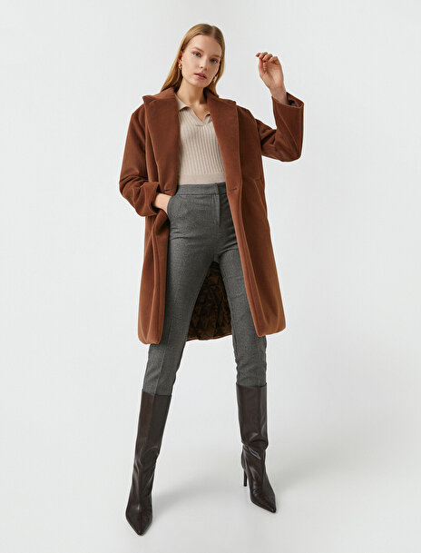 Koton Kadın Katlı Yaka Pelüş Uzun Kaban