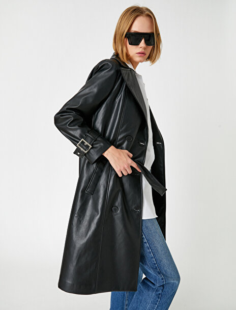 Koton Kadın Deri Görünümlü Kemer Detaylı Trençkot