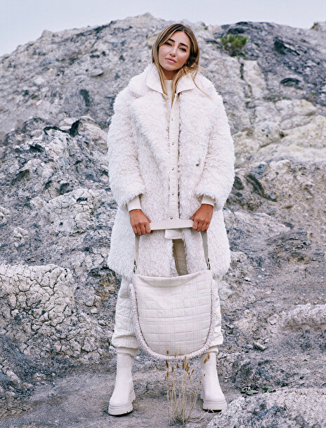 Koton Kadın Katlı Yaka Pelüş Uzun Kaban