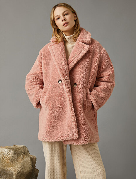 Koton Kadın Katlı Yaka Pelüş Kaban