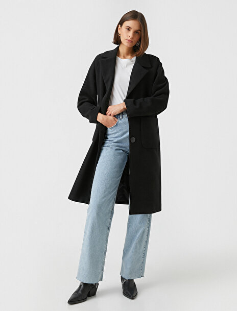 Koton Kadın Düğmeli Katlı Yaka Uzun Kaban