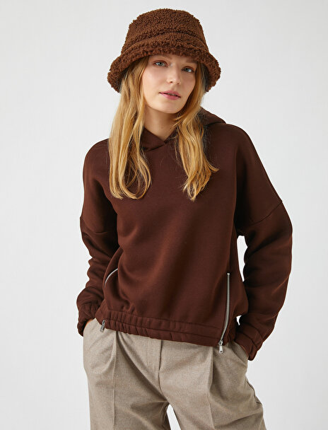 Koton Kadın Kapüşonlu Fermuar Detaylı Sweatshirt