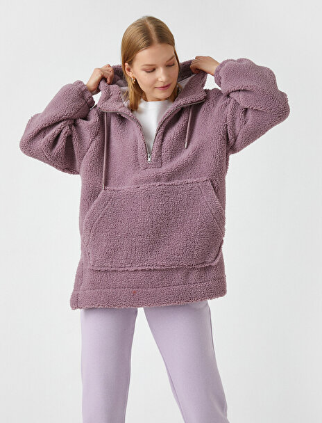 Koton Kadın Fermuarlı Kanguru Cepli Pelüş Ceket