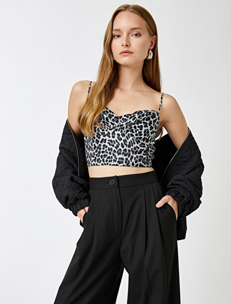 Koton Kadın Leopar Desenli İnce Askılı Crop Atlet