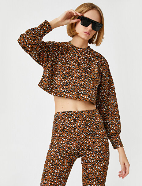 Koton Kadın Leoparlı Crop Kazak