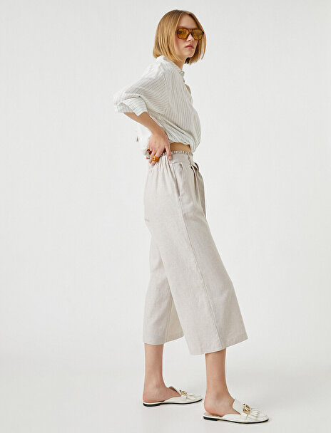 Koton Kadın Beli Bağlamalı Bol Paça Crop Pantolon