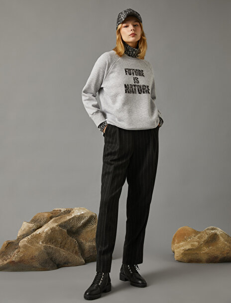 Koton Kadın Çizgili Pantolon Pileli