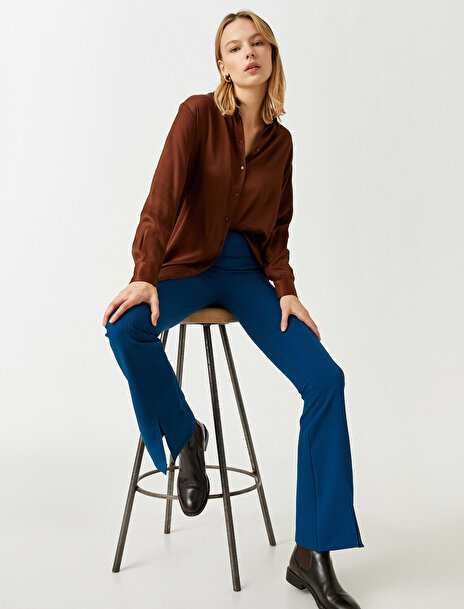 Koton Kadın Paçası Yırtmaçlı İspanyol Paça Yüksek Bel Pantolon