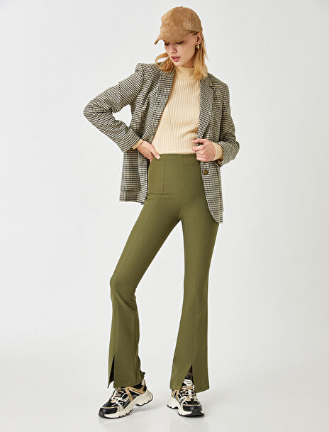 Koton Kadın Paçası Yırtmaçlı İspanyol Paça Yüksek Bel Pantolon